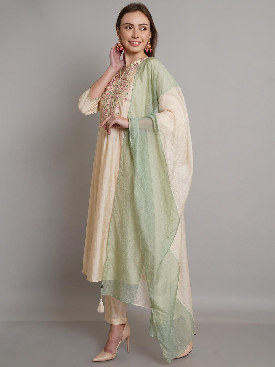 A-Line Floral Embroidered Kurta Set – ARHAA