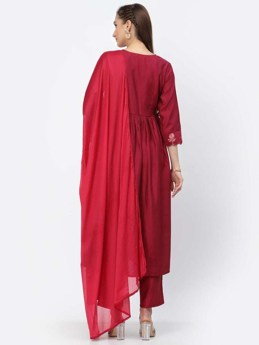 Fit & Flared Kurta With Trouser & Dupatta Set – ARHAA