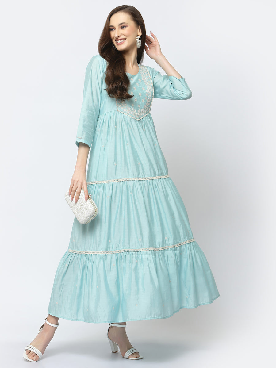 Pale Blue Lily Maxi Dress with All Over Embroidery – ARHAA